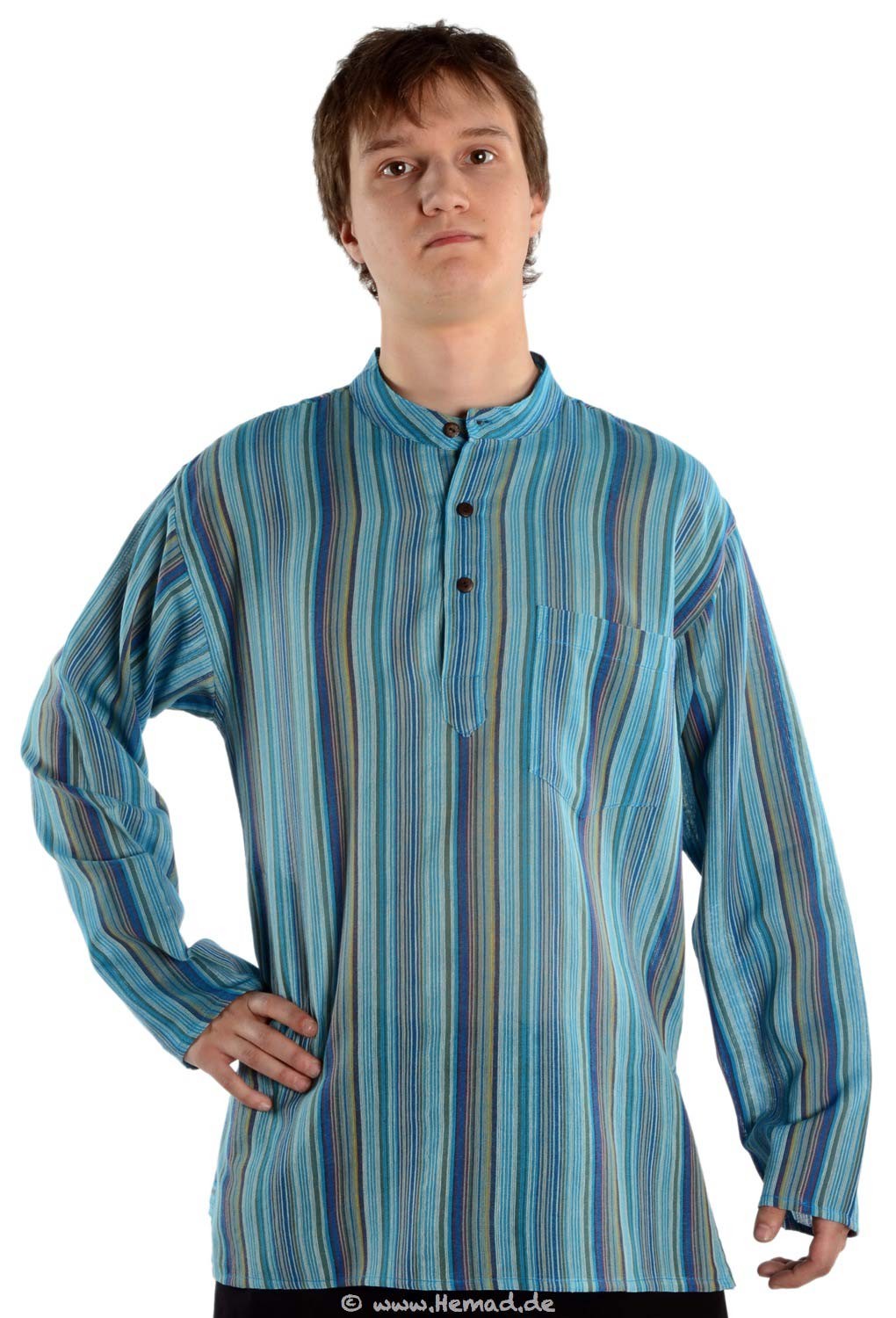 Fischerhemd türkis gestreift